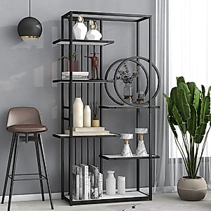 Yoglad 6 Tier Open Bookshelf, 70.9Inch Tall Modern Free Standing Bookcase with Black Metal Frame, Book Shelves Open Display Shelf Organizer for Living Room Bedroom Office Home