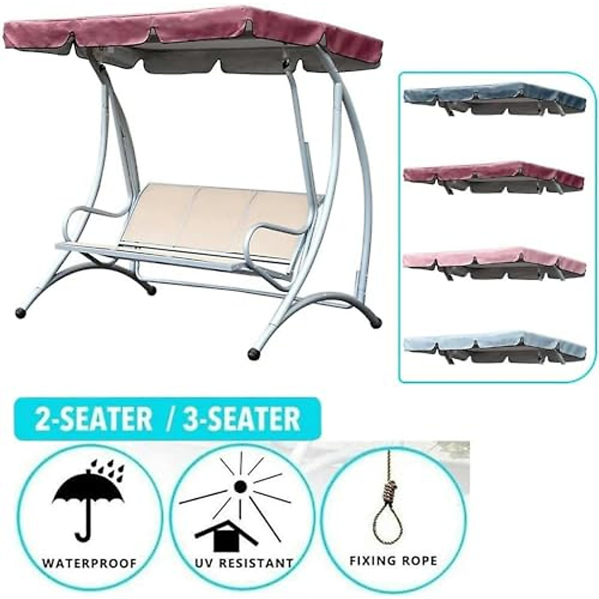 BTURYT 210D Garden Swing Awning Cover Replacement Canopy Swing Seat Canopy,Garden Swing Chair Cover,Waterproof/UV Resistant Sun Shade Outdoor Hammock