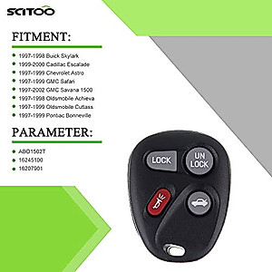 SCITOO Keyless Entry Option Replacement for 4 Buttons 1998-2001 for Chevy for Blazer for S10 for GMC Sierra 2500 Sonoma Yukon for Oldsmobile Bravada 1PC FCC 16245100
