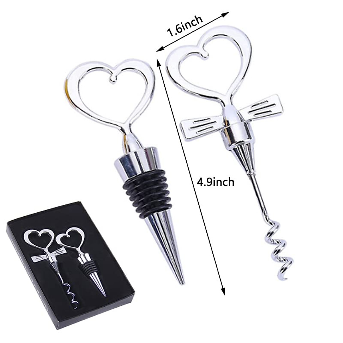 2 Pack Heart Wine Bottle Stopper, BetterJonny Stainless Steel Wine Bottle Stopper and Bottle-opener with Gift Box Packing Handheld Wine Bottle Cork Remover Accessory Tool for Holiday Wedding Party