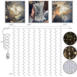 Magictec 300 LED Curtain String Light, 8 Lighting Modes Fairy Twinkle String Lights Wedding Party Home Garden Bedroom Outdoor Indoor Wall Decorations, Warm White