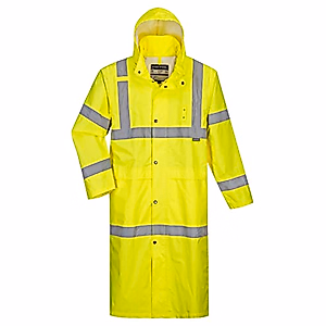 Portwest UH445 Men's Classic Raincoat Waterproof Hi Vis Reflective Long Rain Jacket ANSI Class 3 Yellow, Large
