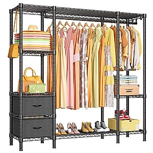 Ulif E6 Clothes Rack with Drawers, 5 Tiers Metal Garment Rack with Shelves for Hanging Clothing, Closet Storage Organizer for Bedroom and Cloakroom, 58.6" W x 14.5" D x 71.6" H, Max Load 670lbs