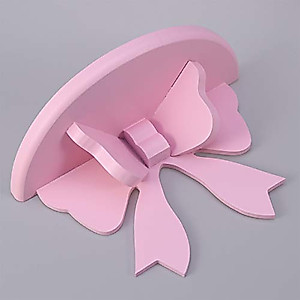 Operitacx Princess Bow Shelf Wood Floating Shelves Bowknot Shaped Wall Shelves Flower Pot Wall Rack Planter Display Holder for Bedroom Nursery Living Room Wall Decor Semi Circle Wall Shelf