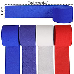 4th of July Crepe Paper, 8 Rolls Red Navy White and Blue Crepe Paper Streamers Tassels Streamer Paper for Patriotic Party Supplies, Decorations for Independence, Memorial, Veterans Day