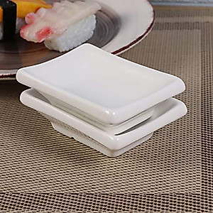 Cabilock 2Pcs 3Inch Sauce Dishes Ceramic Appetizer Serving Tray Rectangular Seasoning Dishes Snack Dipping Bowls for Soy Sauce Dish (White)