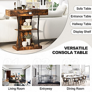 KOTEK Console Table with Storage Drawer & Shelves, 3-Tier Narrow Sofa Table, Behind Couch Table, Modern Foyer Table, Small Entryway Table for Living Room, Hallway (Rustic Brown)