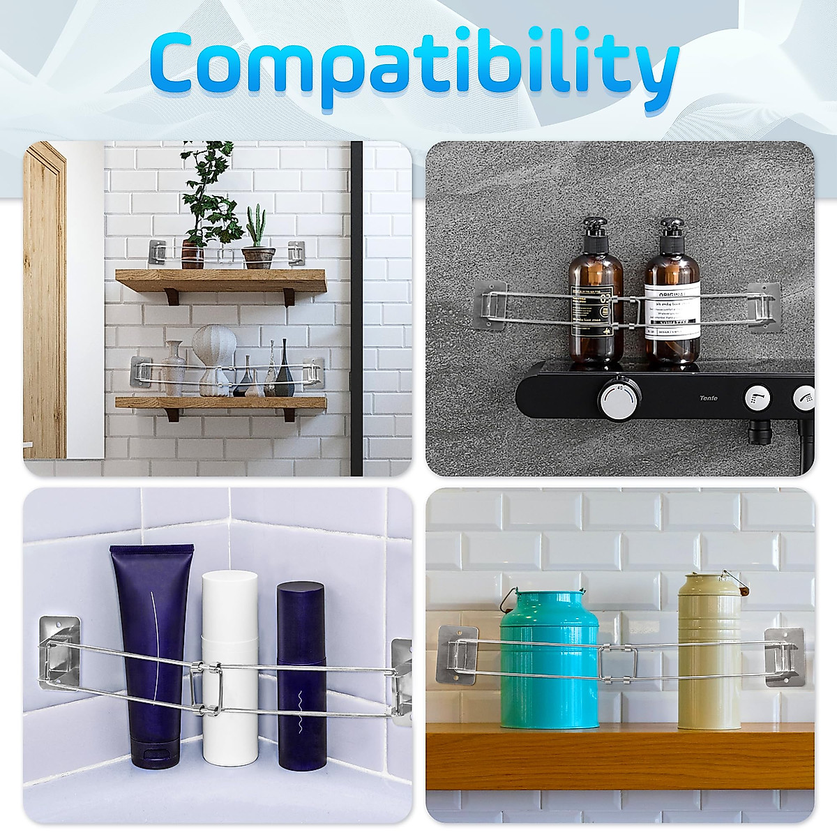 Zylany RV Shower Corner Storage Bar, Adjustable 7.6-13.6 Inches Stainless Steel Rod to Organize Your RV Shower Area, RV Bath Accessory for Securing Toiletrie (2 Pack)