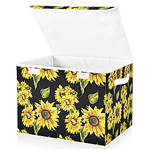 innewgogo Autumn Sunflower Storage Bins with Lids for Organizing Organizer Containers with Handles Oxford Cloth Storage Cube Box for Home