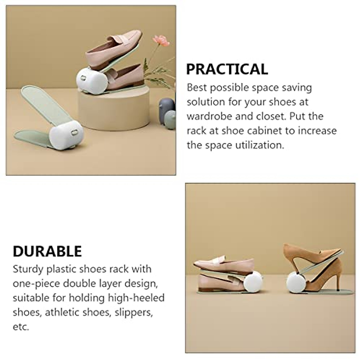 Baluue 4pcs Rack Green -Layer Display Slots Saving Organization Shoes Storage Stacker Organizer Slipper Sneaker Layer for Organizers Adjustable Space Practical Deck Sandal Household