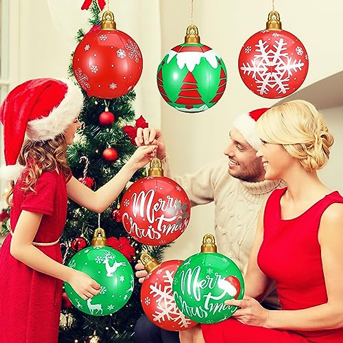 Jetec 12 Pcs 9 Inch Inflatable Christmas Ball Giant PVC Christmas Ball Ornaments Large Christmas Ball Outdoor Christmas Blow up Yard Decorations for Holiday Pool Lawn Tree Party Decor (Novel Style)