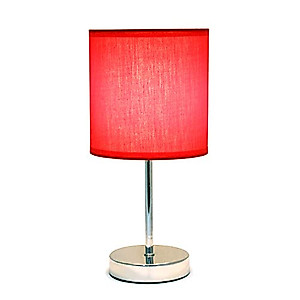Simple Designs LT2007-RED Chrome Mini Basic Table Lamp with Fabric Shade, Red