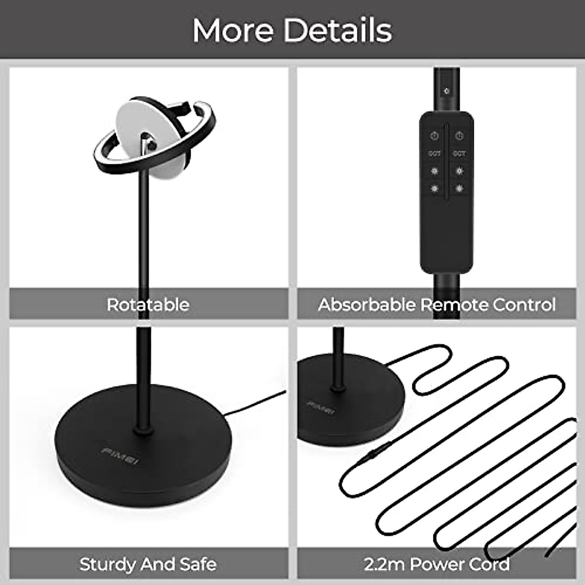 FIMEI Floor Lamp, LED Modern Floor Lamps Eye-Protecting Stepless Dimming and 3 Color Temperatures, Bright Standing Pole Light with Double Control System for Home and Office, Single Opening Design