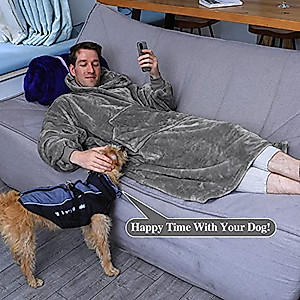 Blanket Sweatshirt Hoodie Blanket, Wearable Blanket Blanket Hoodie for Women, Hooded Blanket Cozy Blanket Women, Super Warm and Oversized Blanket with Sleeves and Giant Pocket (Dark Gray)