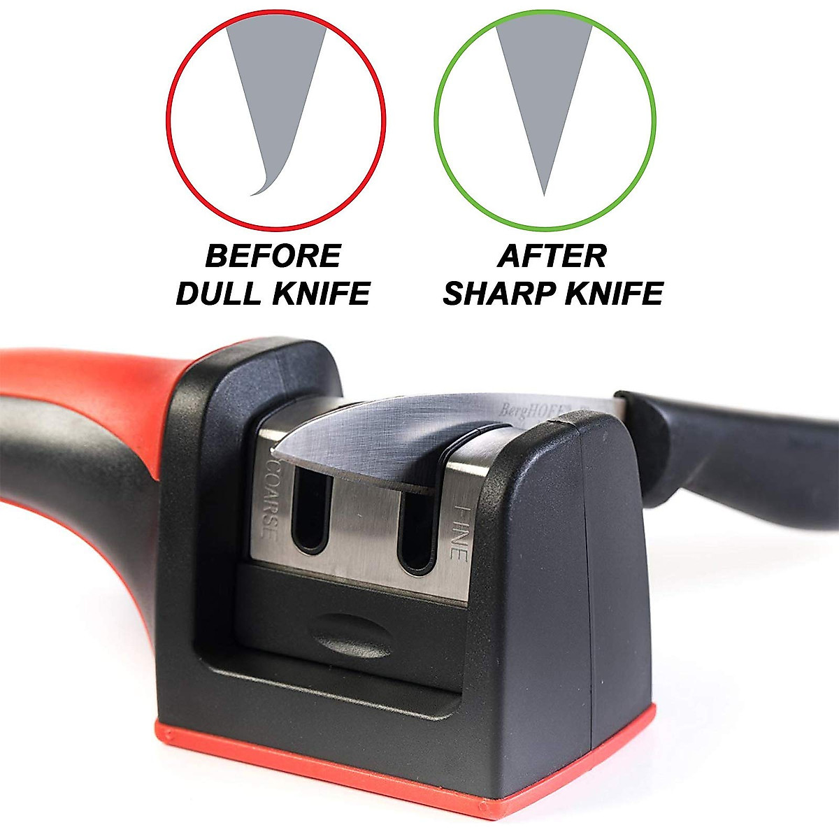 HUJI Professional Kitchen 2 Stage Chefs Knife Sharpener Help Repair, Restore, and Polish Blades with Soft Grip Safety Handle, Easy to Use