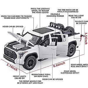OANMYJJO Toy Trucks for Boys 1/24 Toyota Tundra Diecast Metal Model Toy Pickup Truck Pull Back Car Model with Light and Sound Toy Trucks for Boys Age 4-7(White)