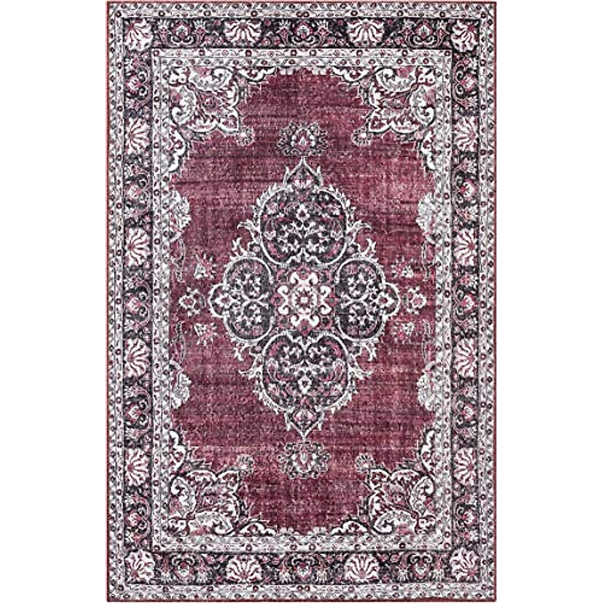 Well Woven Mareva Machine Washable Burgundy Red Vintage Oriental Medallion Area Rug 2x4 (2'6" x 3'9")