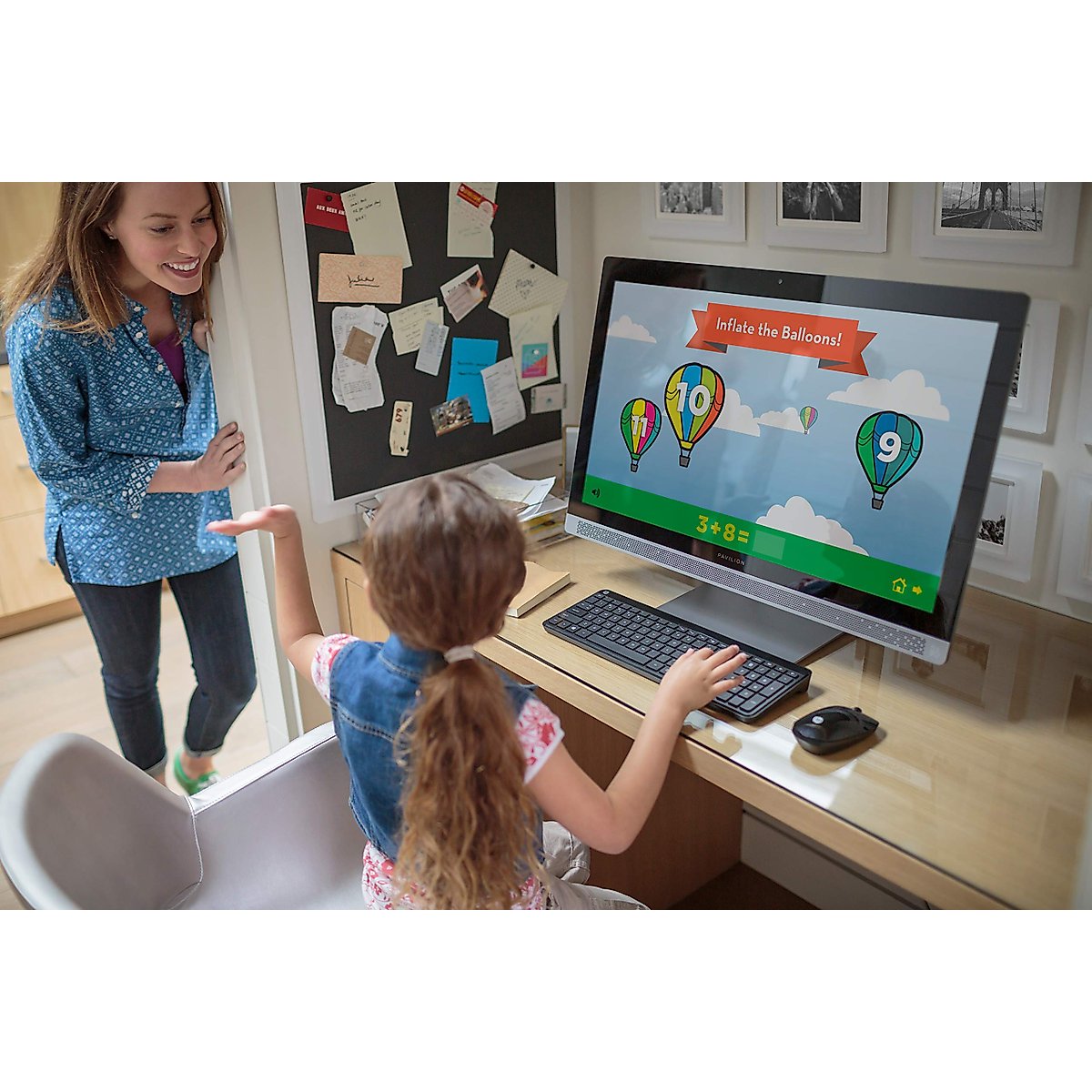HP Pavilion 24-b223w 23.8" All-in-One PC, Intel Core i3-7100T, 6GB Memory, 1TB Hard Drive, Wireless Keyboard and Mouse, Windows 10