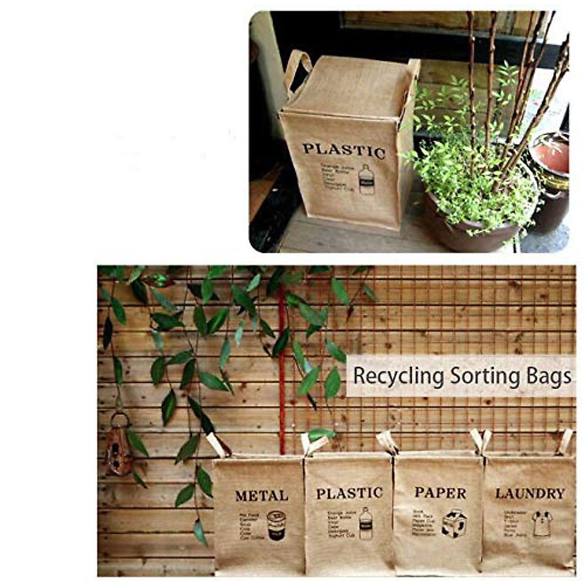 Jute Weave Recycling Bag Waste Bin Bags Basket for Home Kitchen Office - Natural Style Recycle Garbage Trash Sorting Bins Organizer Baskets Recycling Container