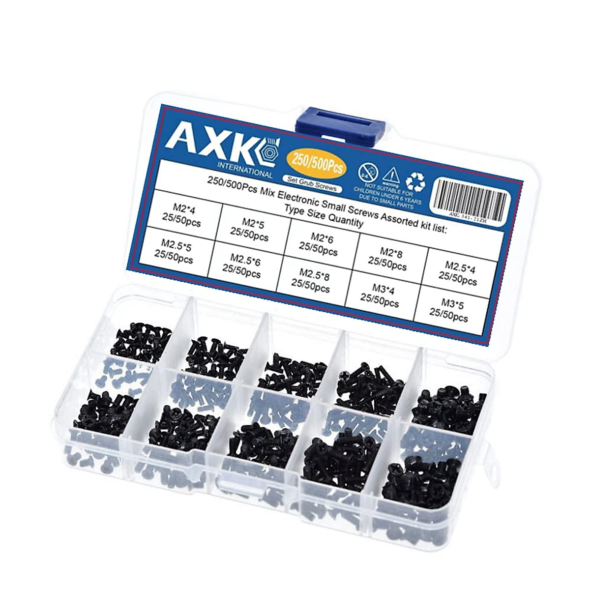 AXK GB819 M2 M2.5 M3 KM Screw Flat Head Phillips Screws Laptop Notebook Screws Set Kit for Computer Small Screw 250Pcs/500Pcs (250)