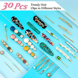 30 Pcs Acrylic Resin Barrettes, Cridoz Barrettes and Pearl Hair Clips for Women, Banges Hair Accessories