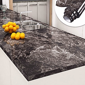 YENHOME Peel and Stick Countertops 24 X 200 Inch Sandstone Black Brown Granite Marble Contact Paper Decorative Marble Wallpaper Peel and Stick Kitchen Counter Contact Paper Marble Vinyl Wrap