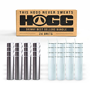 Hogg 20 oz Skinny Tumbler Bundle (24 Units) - 12 Sublimation 12 Stainless Steel Tumbler Blanks, 20 oz Tumbler Pack with Lids and Straws, Stainless Steel Tumblers Bulk, Blank Tumblers for Vinyl and DIY