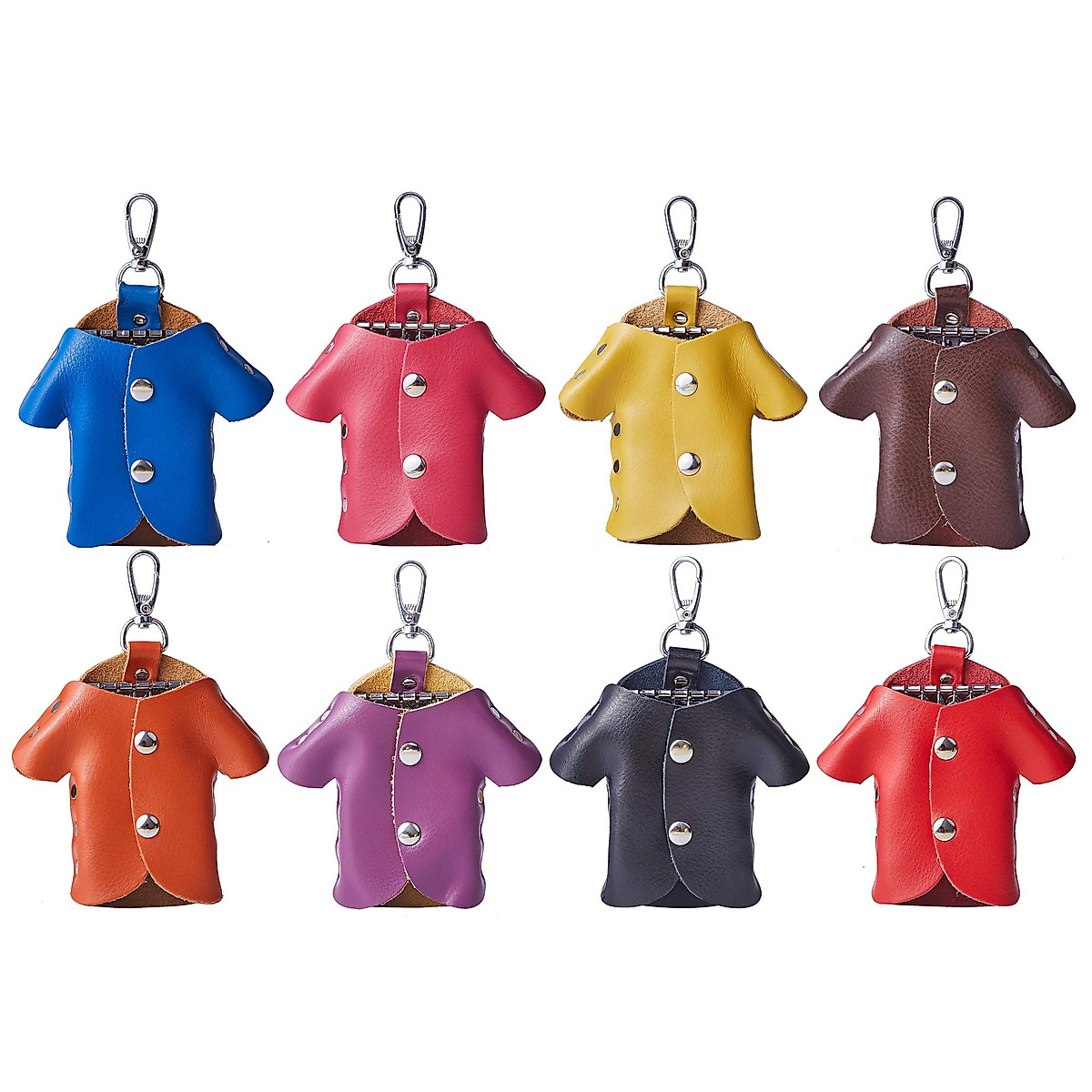 Car Genuine Leather Key Chain Car Smart Keychain Holder Metal Hook Key Pouch-Orange