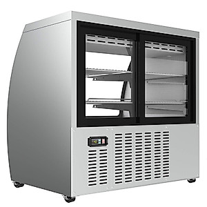 KoolMore 47" Deli Case and Meat Display Stainless-Steel Refrigerator for Commercial Use, Multi-Tiered Shelves, Curved Glass Front, LED Lighting and Rolling Caster Wheels - 18 cu.ft, RD18C-SS