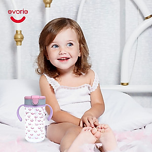 Evorie Tritan Toddler Sippy Cups 10 Oz Kids Water Bottle With Replacement Straw Bundle, Smiles