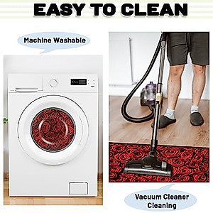 KOBLEN Red Rose Kitchen Rugs Non Slip Washable Absorbent Kitchen Mats 20x39 inch Cushioned Anti Fatigue Kitchen Floor Mats for in Front of Sink