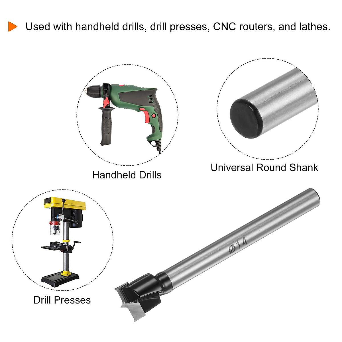 HARFINGTON Forstner Drill Bit 14mm (9/16") Tungsten Carbide Wood Forstner Bit Opener Cutter for Hinge Hole Drilling Woodworking, Black