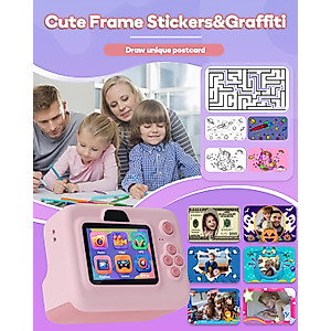 Dylanto Kids Camera Instant Print,1080P Kids Instant Cameras That Print Photos,Christmas Birthday Gifts for Girls Age 3-12,Portable Toy for 3 4 5 6 7 8 9 10 Year Old Girls Boys Pink