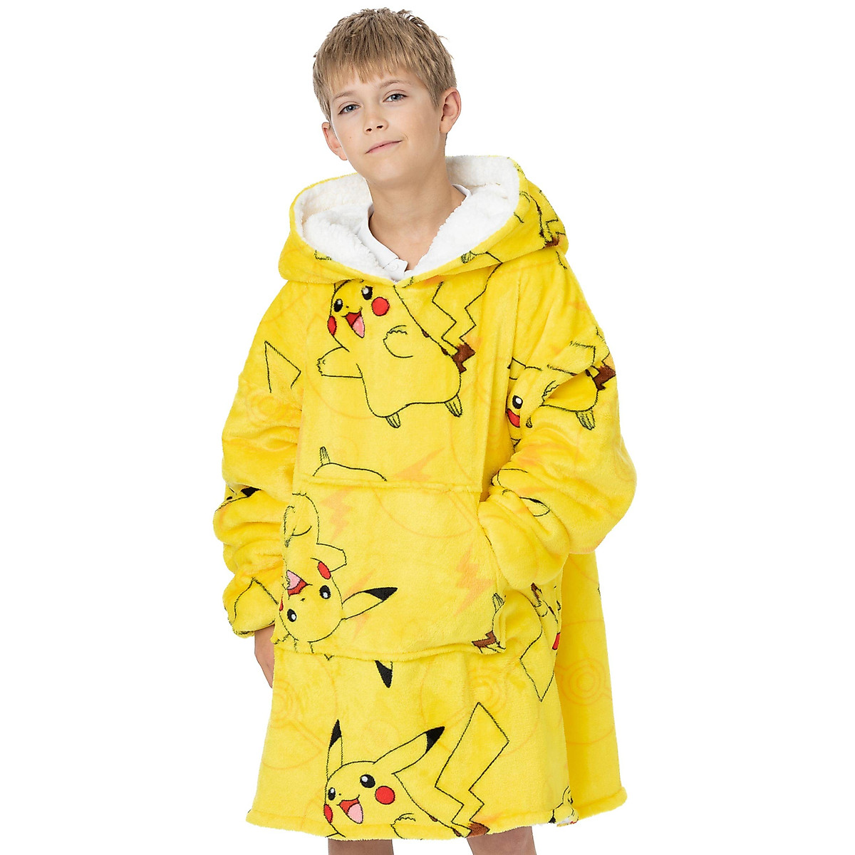 Pokemon Pikachu Vuddie Oversized Blanket Hoodie Kids Boys Girls Yellow Fleece