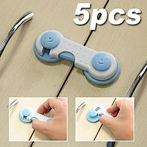 vanki 5 PCS Blue Adhesive Kids Baby Child Safety Cabinet Door Fridge Drawer Cupboard Locks