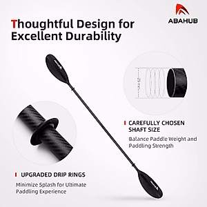 Abahub 1 x Carbon Kayak Paddles, 90.5 Inches Kayaking Oars for Boating, Canoeing with Extra Paddle Leash, Carbon Fiber Shaft Black Plastic Blades