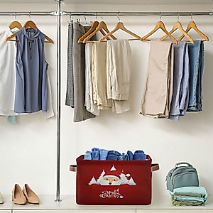 ALAZA Christmas Santa Claus Red Foldable Storage Box Storage Basket Organizer Bins with Handles for Shelf Closet Living Room Bedroom Home Office 2 Pack