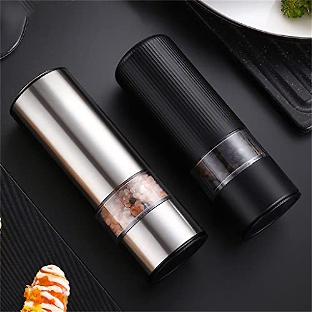 BaRdzo Electric Automatic Mill Pepper and Salt Grinder LED Light Peper Spice Grinders Seasoning Grinding Mill Kitchen Cooking Tools (Color : D, Size : 2pcs)