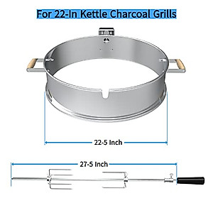 BBQSTAR Universal Stainless Steel 22.5-in Kettle Grill Rotisserie Kit-Rotisserie Ring/Spit Motor Driver/4-Prong Meat Forks/Wooden Handles-for Weber/Napoleon/Kingsford 22-in Kettle Charcoal Grills
