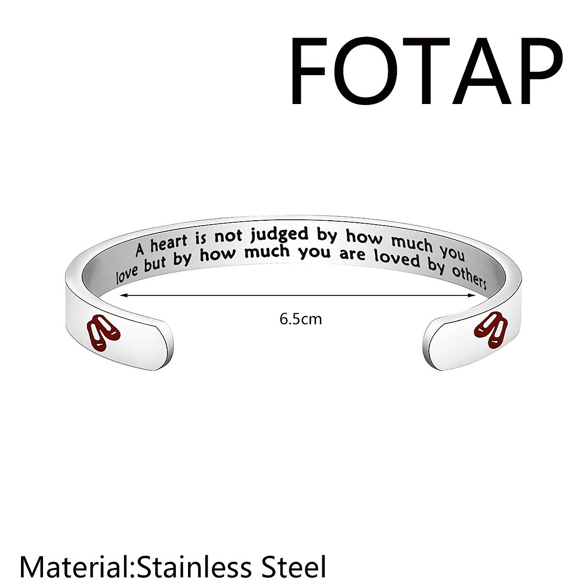 FOTAP Ruby red slippers Gift Wizard of Oz Jewelry A Heart Is Not Judged By How Much You Are Loved Keychain Wizard of Oz Lovers Gift (Red Shoe cuff)