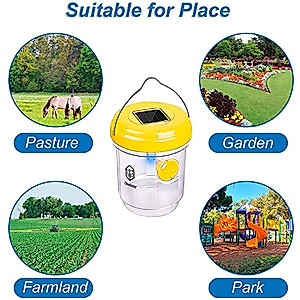 Petoor Wasp Trap Outdoor - Solar Powered Killer Effective Hornet for Wasps, Hornets, Insects, Yellow Jacket Fruit Fly Pack of 2, 2022 yellow