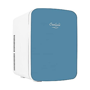 Cooluli 15L Mini Fridge for Bedroom - Car, Office Desk & College Dorm Room - 12v Portable Cooler & Warmer for Food, Drinks, Skincare, Beauty & Makeup - AC/DC Small Refrigerator with Glass Front, Blue