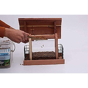 Solution4Patio Homes Garden USA Cedar Bird Feeder Wildbird Essentials Handmade Wooden Outdoor Ranch Patio Yard Tree Hanging with Double Plastic Window and Double Suet Holder Cages Combination #G-8534