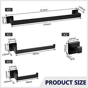 Sieral 8 Pcs Bathroom Hardware Accessories Set 24'' Towel Bar Stainless Steel Toilet Paper Holder and Hook, Wall Mounted Matte Black