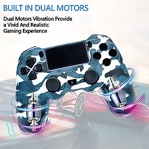 PGYFDAL 2 Pack Wireless Controller For PS4/Pro/PC, Gamepad with USB Cable/1000mAh Battery/Dual Vibration/6-Axis Motion Sensor/3.5mm Audio Jack/Multi Touch Pad/Share Button (Red and Blue)