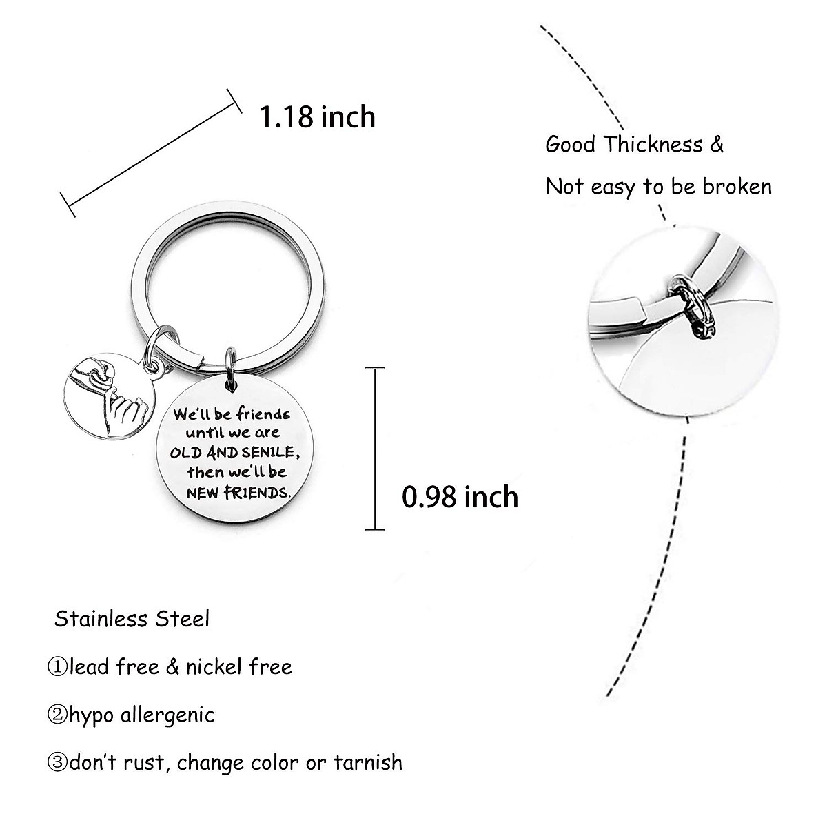 Gzrlyf We'll be Friends until We're Old & Senile then We'll be New Friends Keychain BFF Gifts (forever friends keychain)