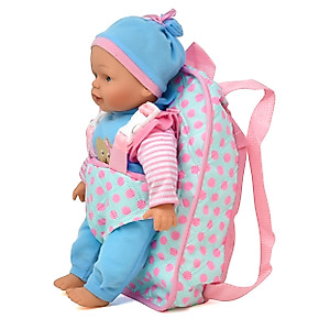 Dolls To Play 13" Soft Baby Doll with Take Along Pink Doll Backpack Carrier, Briefcase Pocket Fits Doll Accessories and Clothing