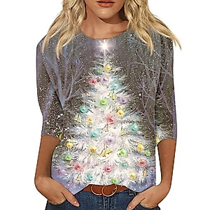 Womens Henley Tops 3/4 Sleeve 2023 Dressy Tops for Women 3/4 Sleeve Vintage Christmas Shirts 3/4 Quarter Sleeve Black Tops Womens Gray Ladies Graphic Tees Large Women 3/4 Sleeve T Shirt