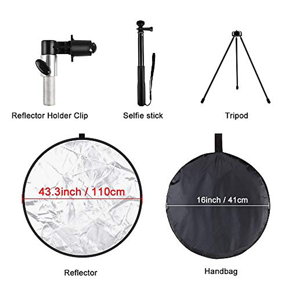43 Inch/110 Centimeter Light Reflector 5-in-1 Collapsible Photography Reflectors kit with Metal Clamp and Light Stand for Studio Lighting Outdoor Shooting (Silver/Gold/White/Black/Translucent)