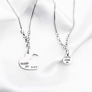 FUSTMW 3 Sister Bracelets Big Sis Middle Sis Little Sis 3 Pieces Matching Heart Bracelets of 3 Sister Jewelry Gift for Best Friends 9 Inch Adjustable Chain (silver)